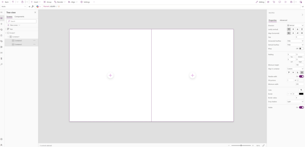 Create a Multiple Column Layout in a Canvas App - Reactive Web Studio